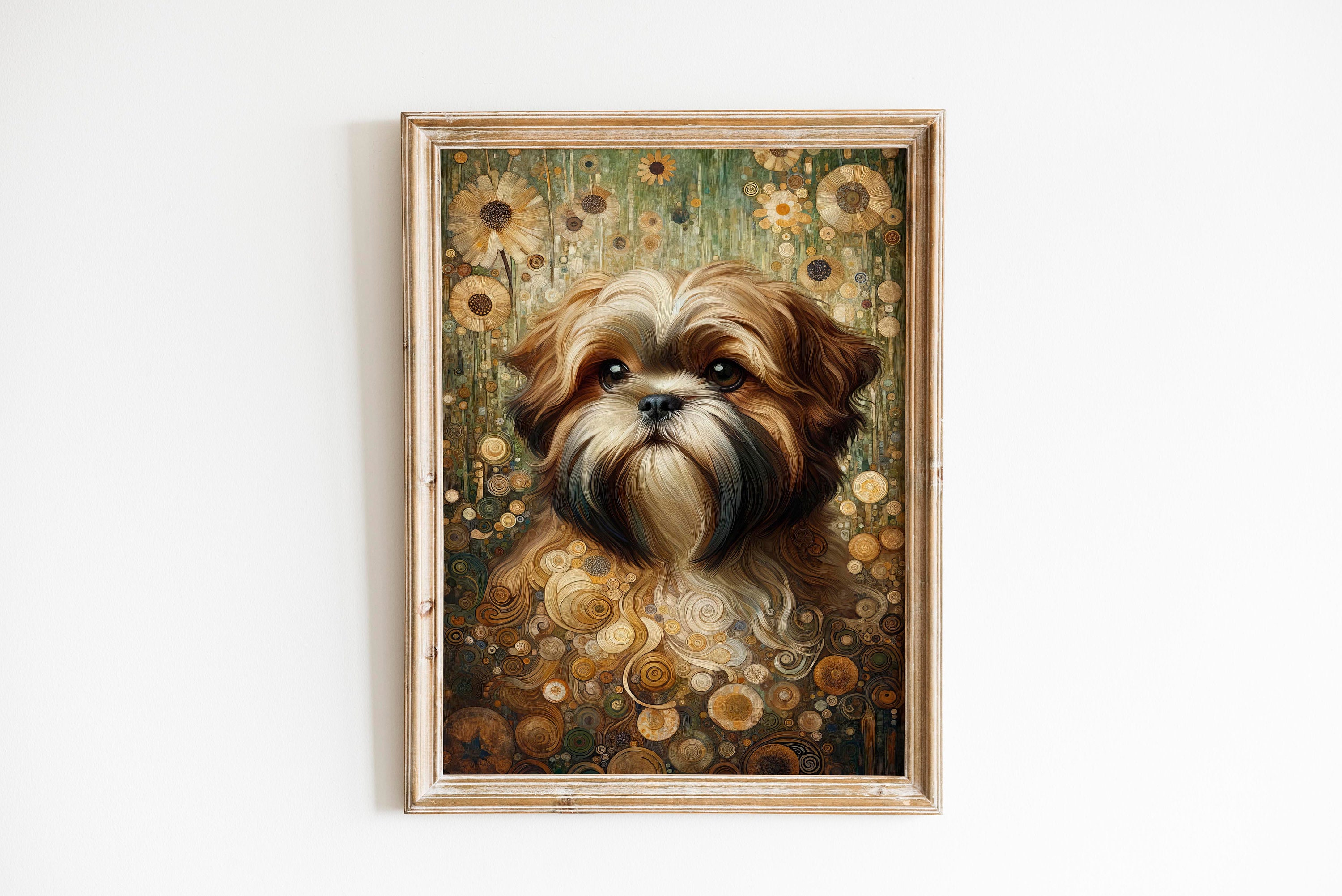 Shih Tzu Elegance, Iconic Rustic Dog Portrait, Gustav Klimt Vintage ...