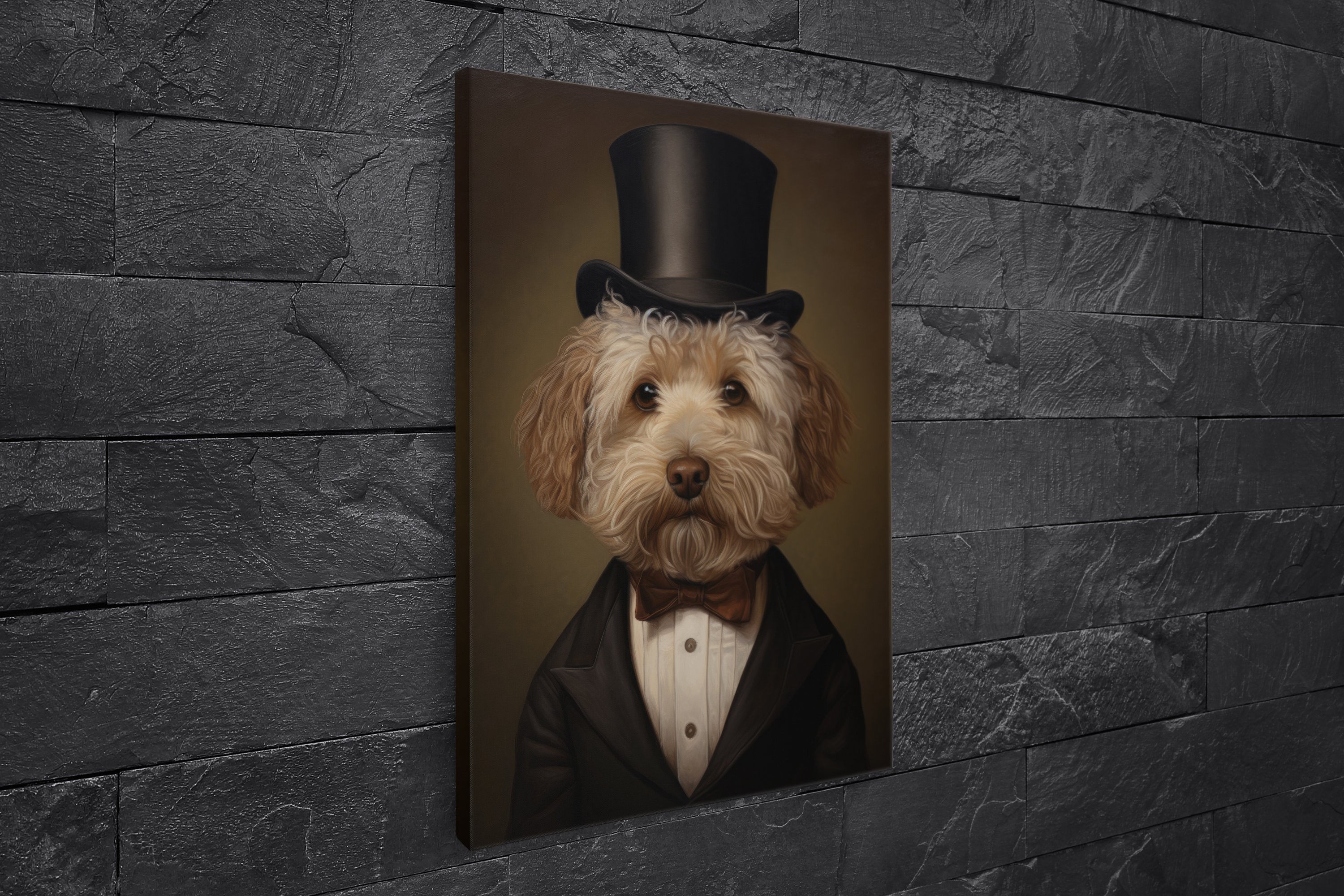 Golden Labradoodle Dog Portrait Painting, Suit Bowtie and Collar Wall ...