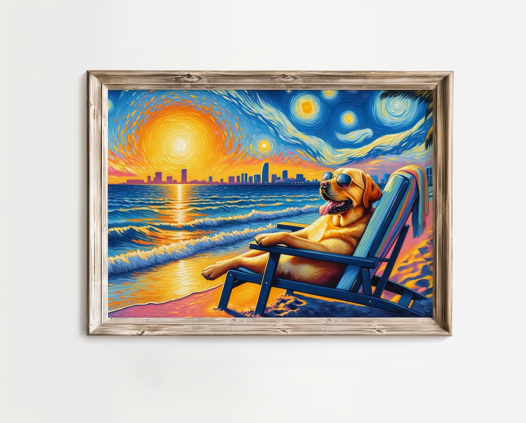 Starry Skies & Golden Tides: Golden Yellow Labrador Retriever Dog ...