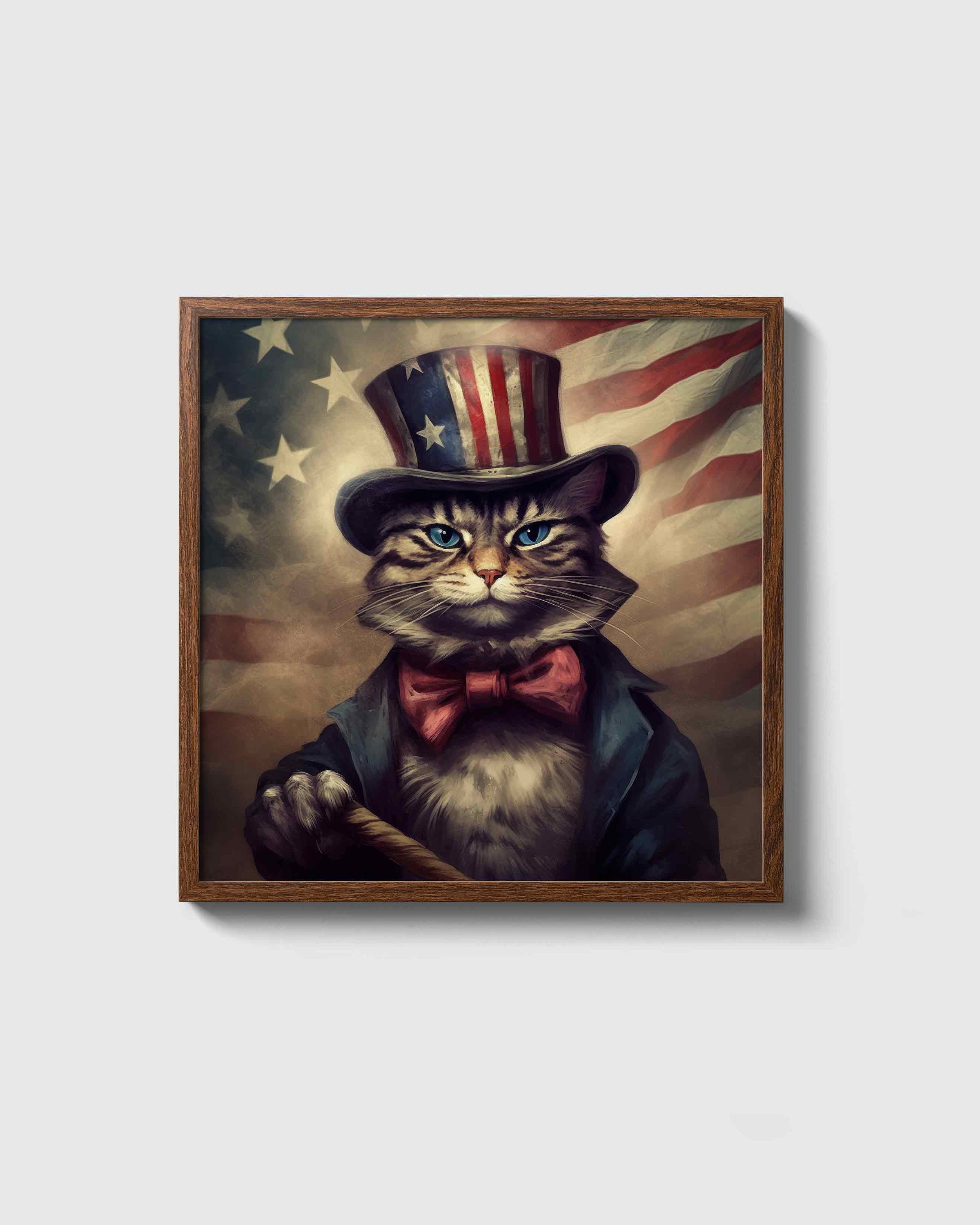Vintage Uncle Sam Cat Wall Art, Patriotic Kitty Canvas, American Flag ...