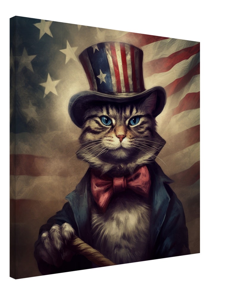 Vintage Uncle Sam Cat Wall Art Patriotic Kitty Canvas - Etsy