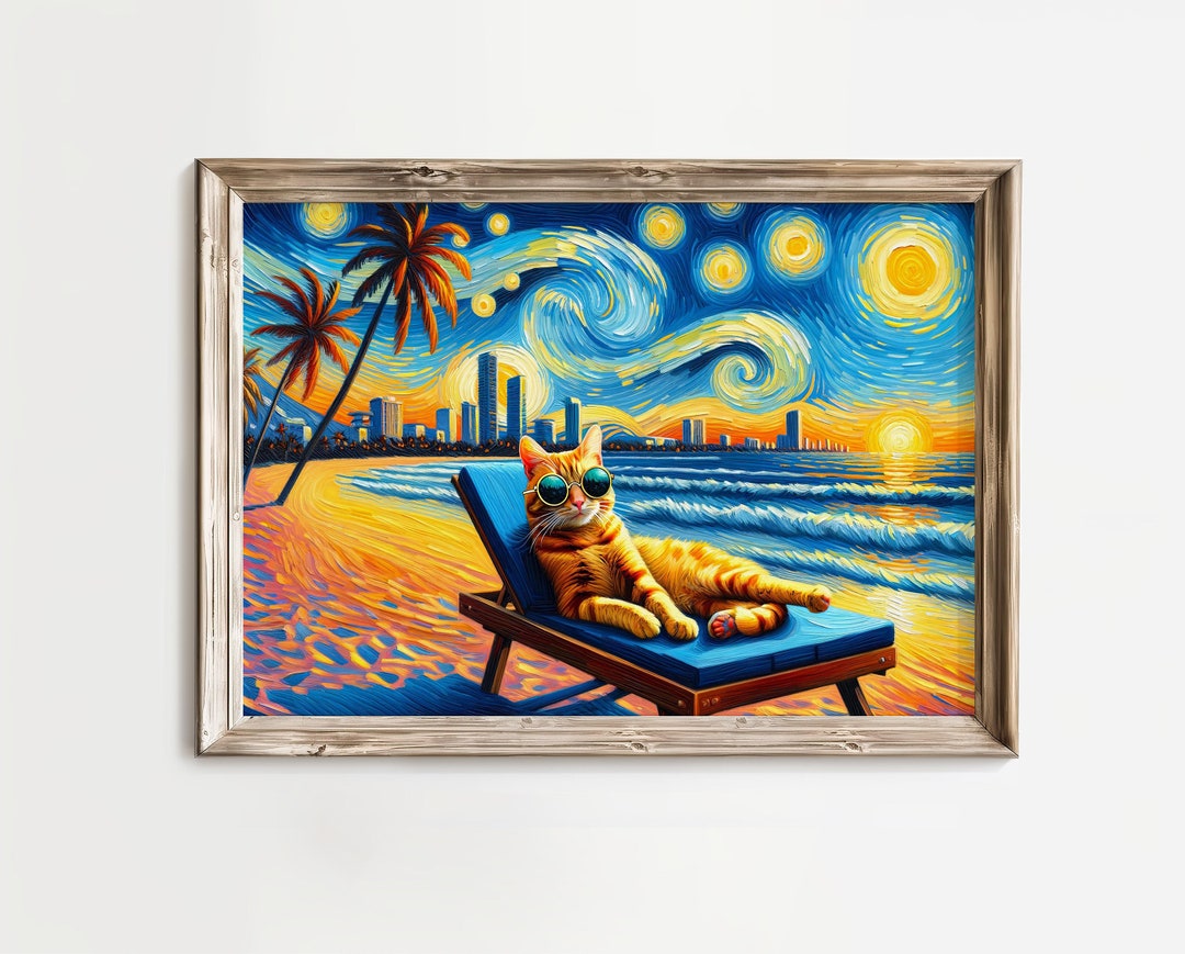Tropical Twilight: Ginger Tabby's Starry Seaside Respite, Orange Tabby ...