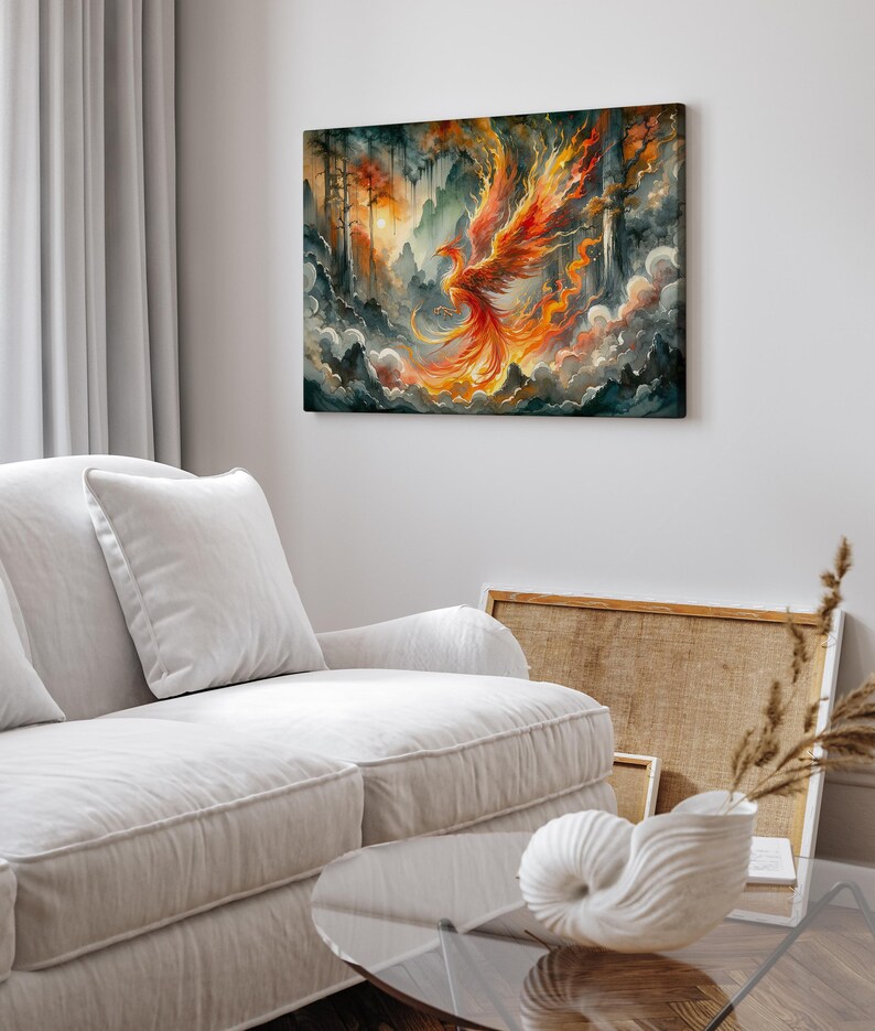 Fiery Phoenix Rising Watercolor Painting - Mythical Bird Magical ...