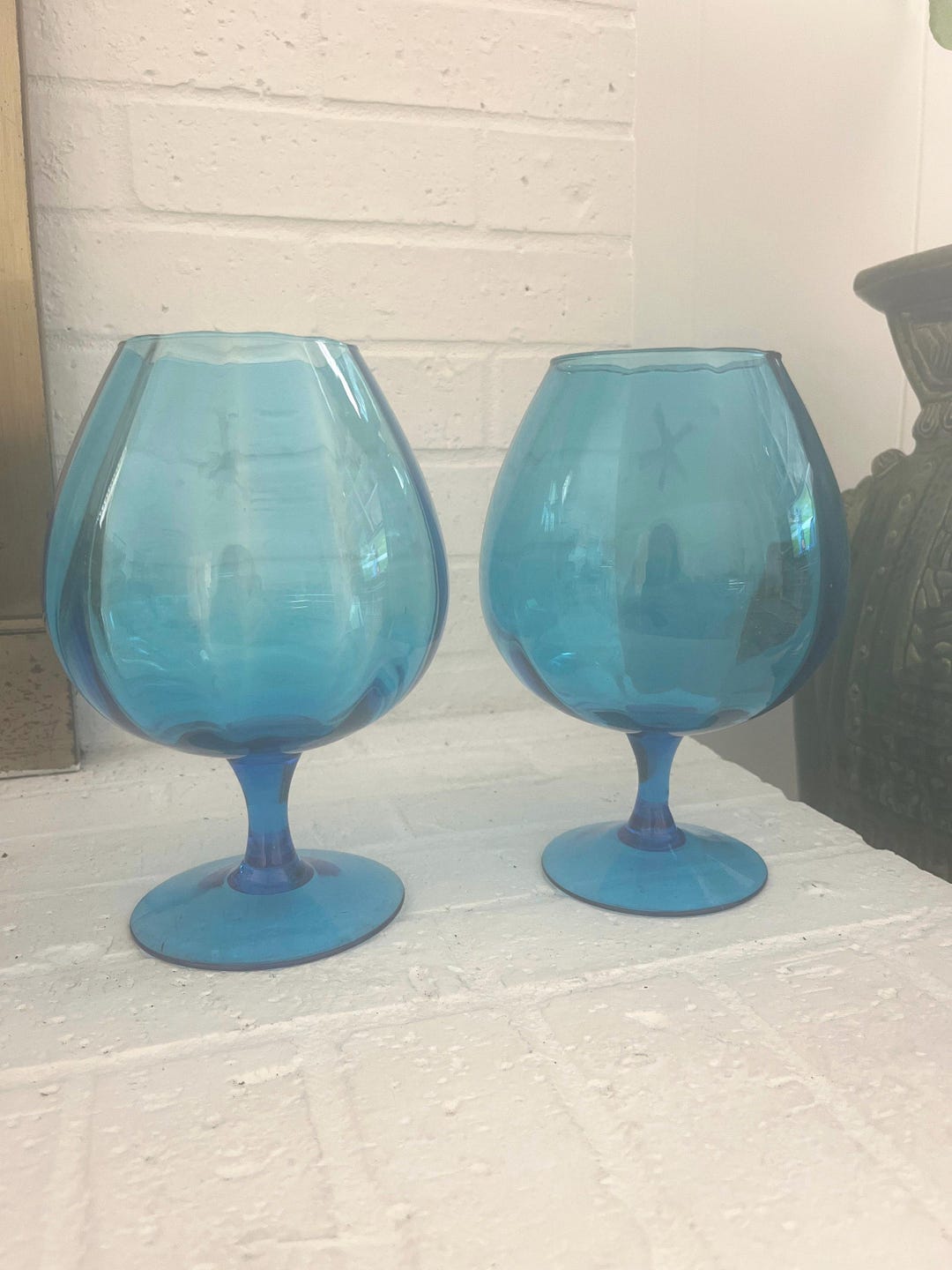 Pair of Blue Glass Brandy Snifters / Vases - Etsy