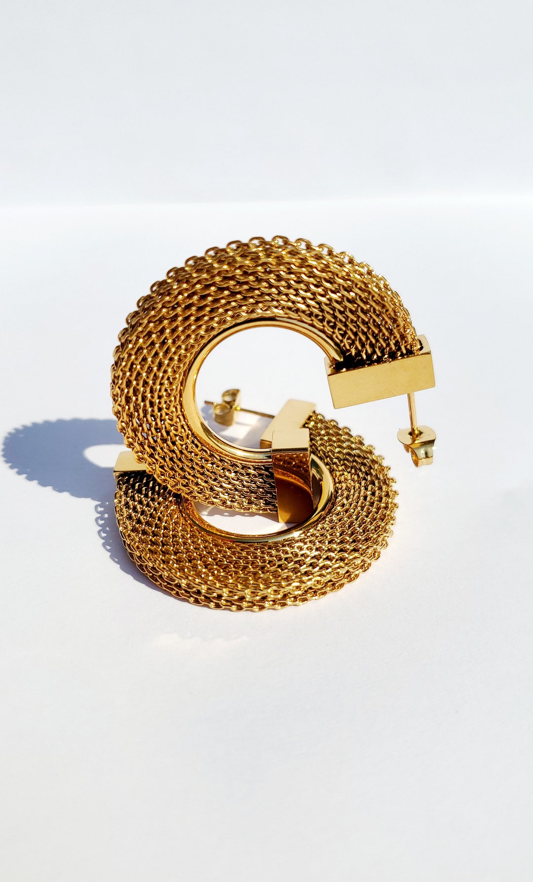 Exaggerated Flat Mesh, Stainless Steel, 18k Gold Plated, Waterproof ...