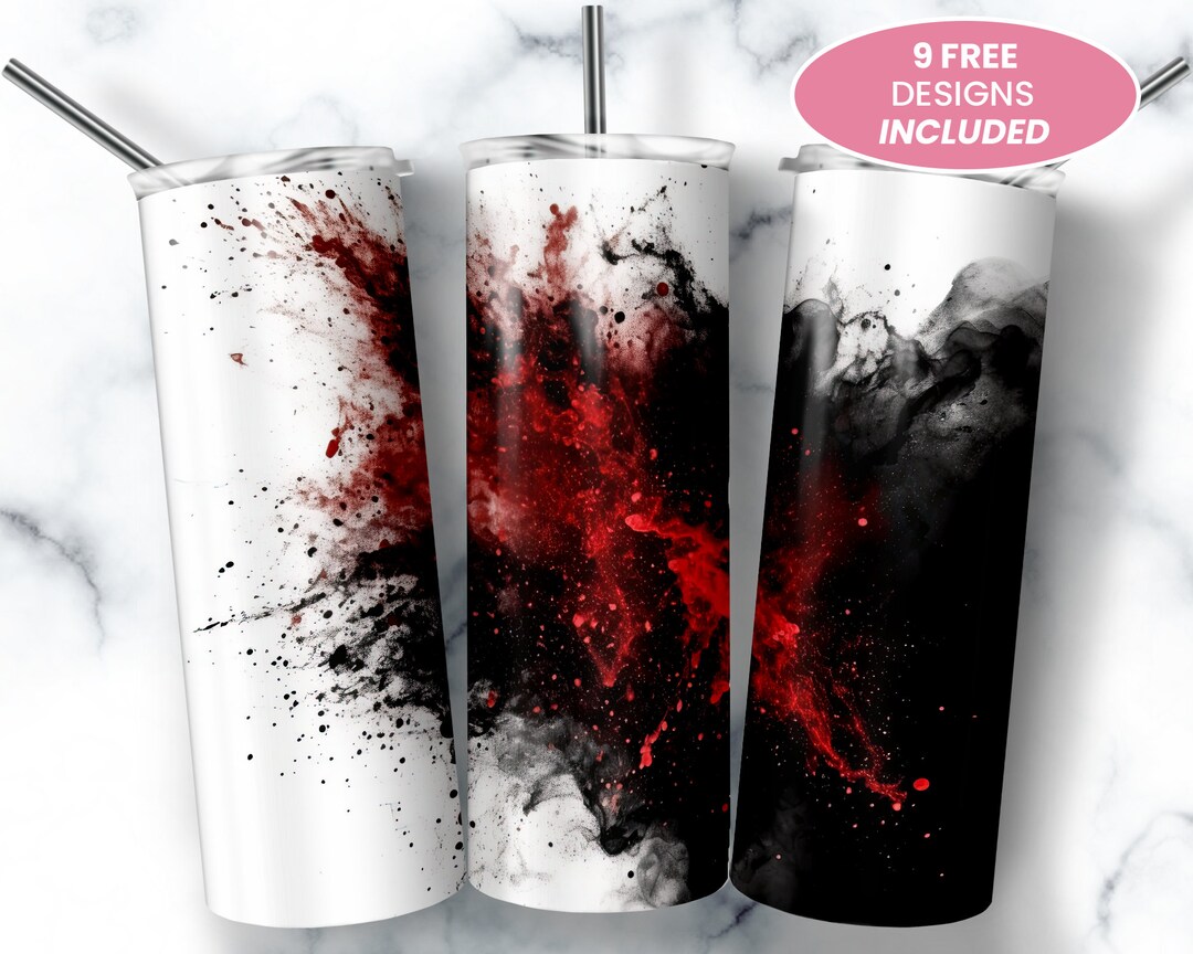 Black Red Splash 20 Oz Skinny Tumbler Sublimation Design Wrap Template ...