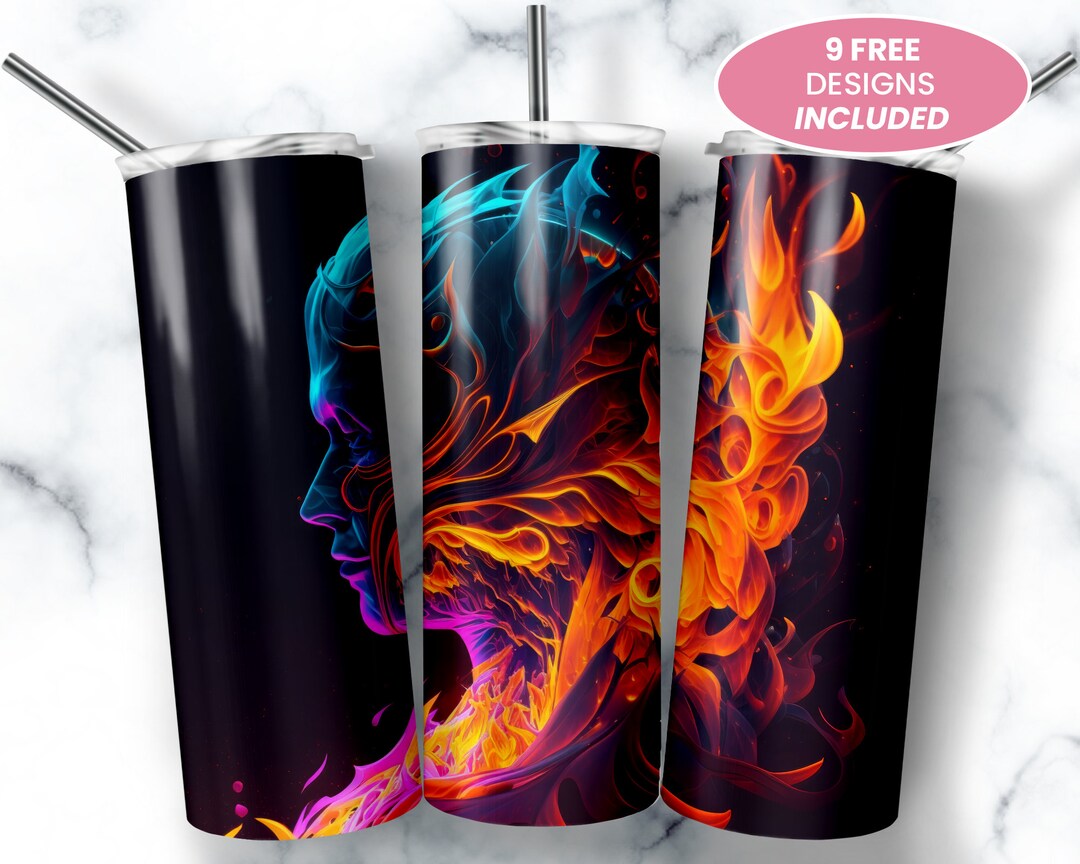 Neon Flame Face 20 Oz Skinny Tumbler, Sublimation Design, Digital ...