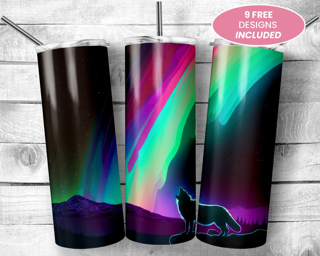 Neon Wolf Howling 20 Oz Skinny Tumbler, Sublimation Design, Digital ...