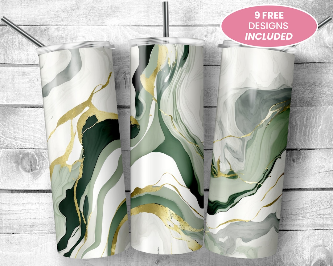 Sage Green Marble 20 Oz Skinny Tumbler, Sublimation Design, Digital ...
