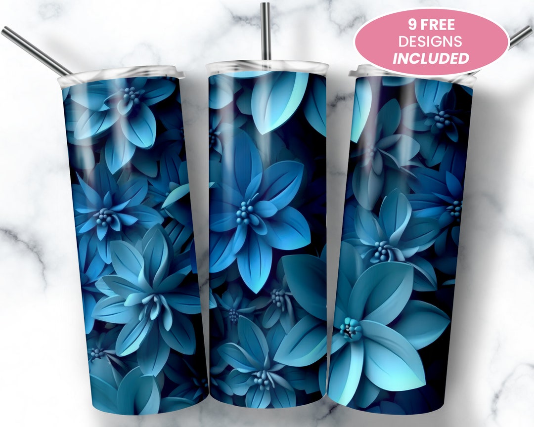 3D Blue Flowers 20 Oz Skinny Tumbler Sublimation Design - Etsy
