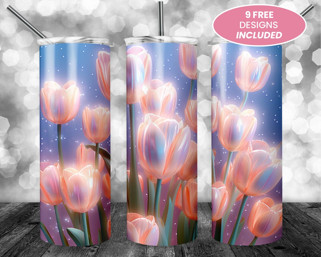 3D Ethereal Tulips 20 Oz Skinny Tumbler, Sublimation Design, Digital ...