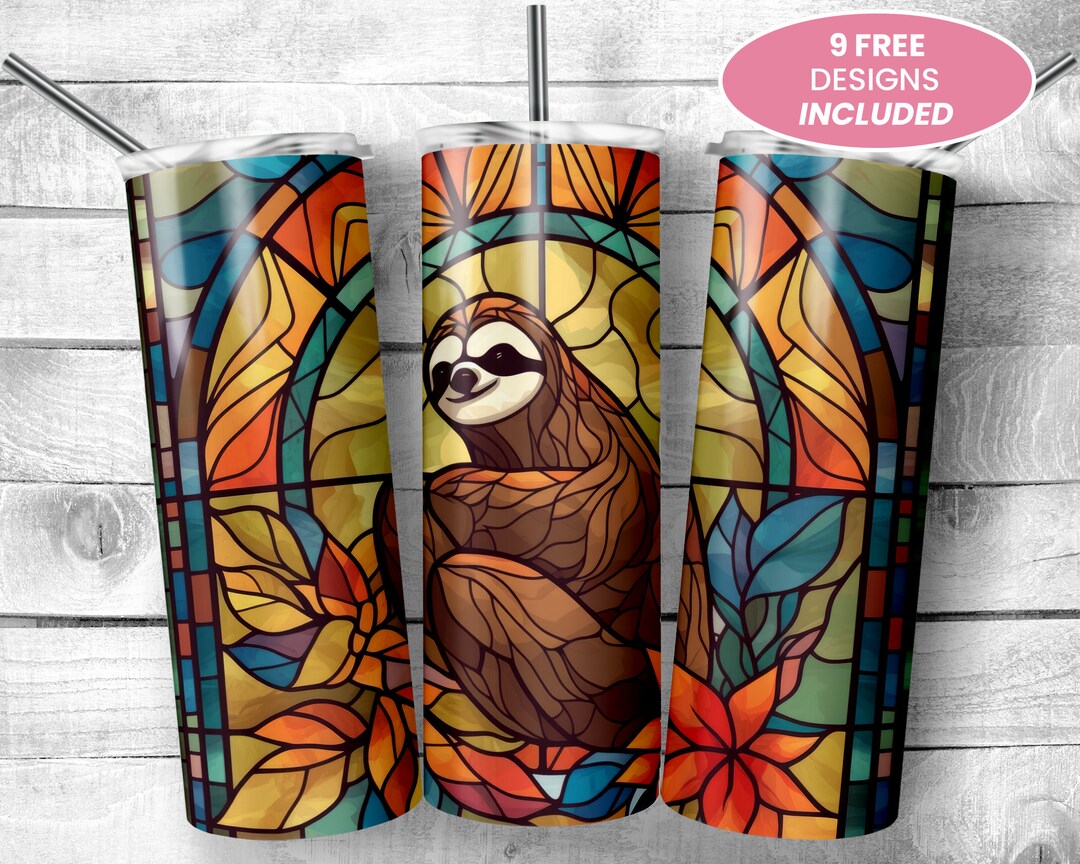 20 Oz Skinny Tumbler Stained Glass Sloth Tumbler Wrap Digital Design ...