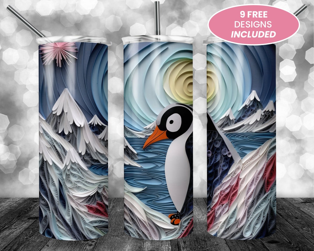 3D Quilled Penguin Glaciers 20 Oz Skinny Tumbler Sublimation - Etsy
