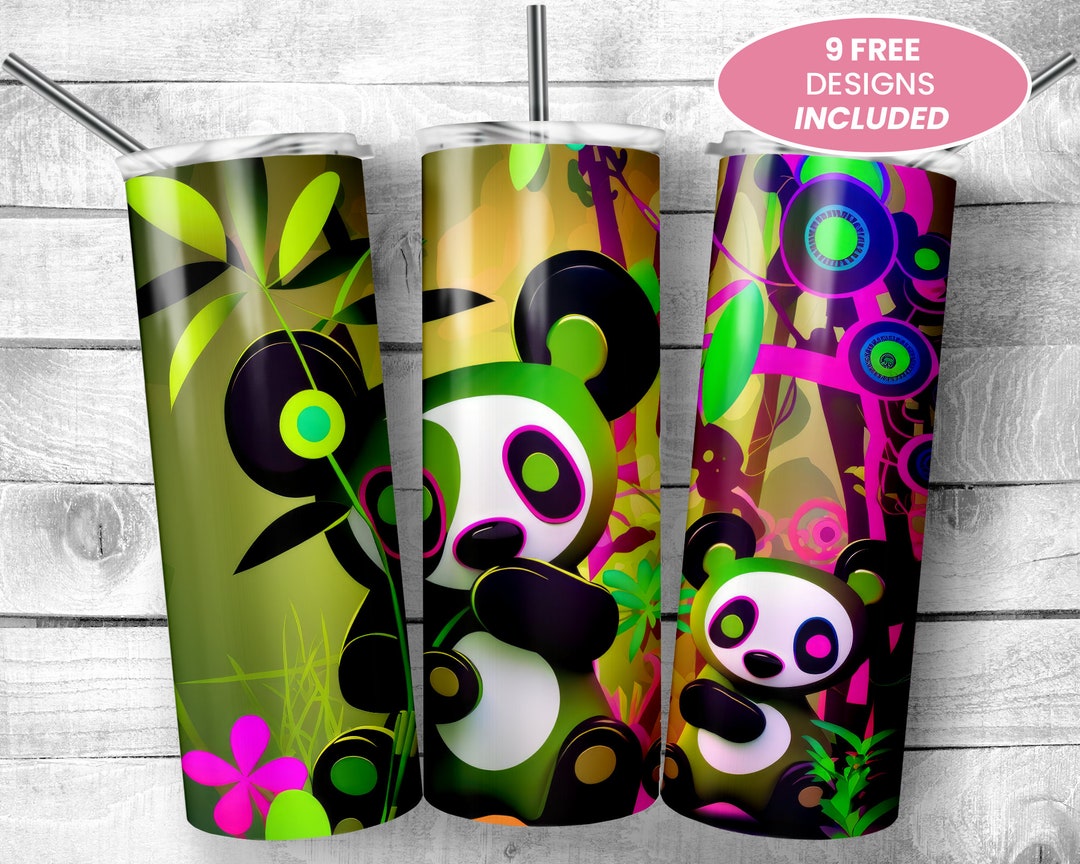 Neon Pandas 20 Oz Skinny Tumbler, Sublimation Design, Digital Download ...