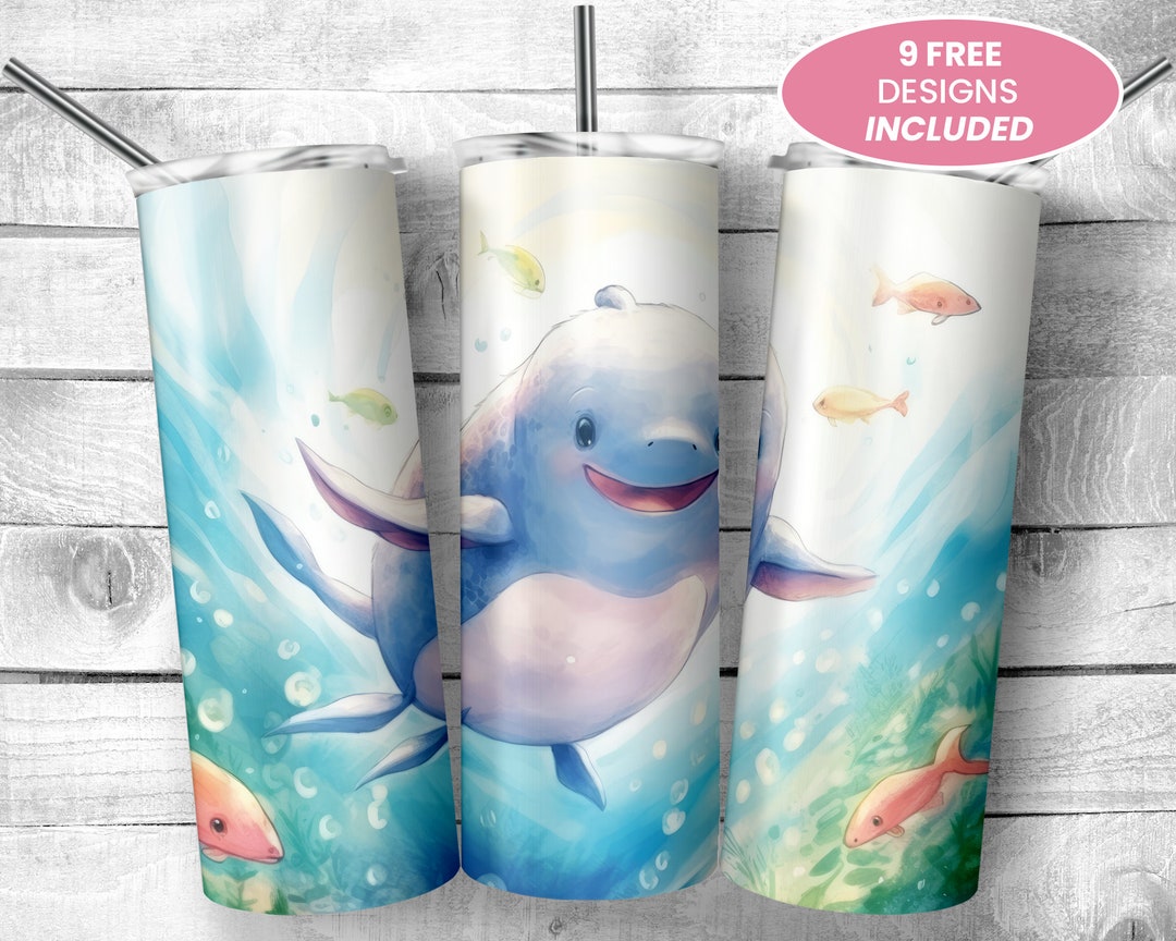Watercolor Derpy Whale 20 Oz Skinny Tumbler, Sublimation Design ...