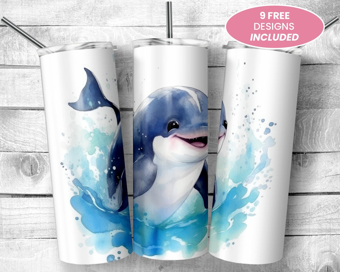 Watercolor Baby Dolphin 20 Oz Skinny Tumbler, Sublimation Design ...