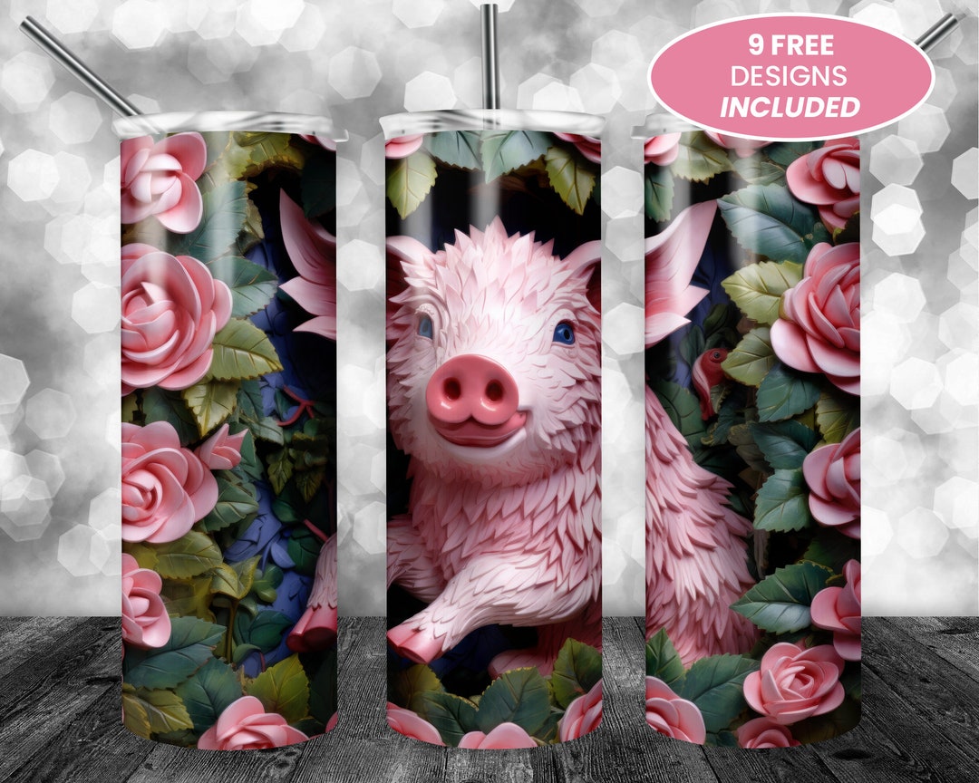 3D Cute Piglet Roses 20 Oz Skinny Tumbler, Sublimation Design, Straight ...