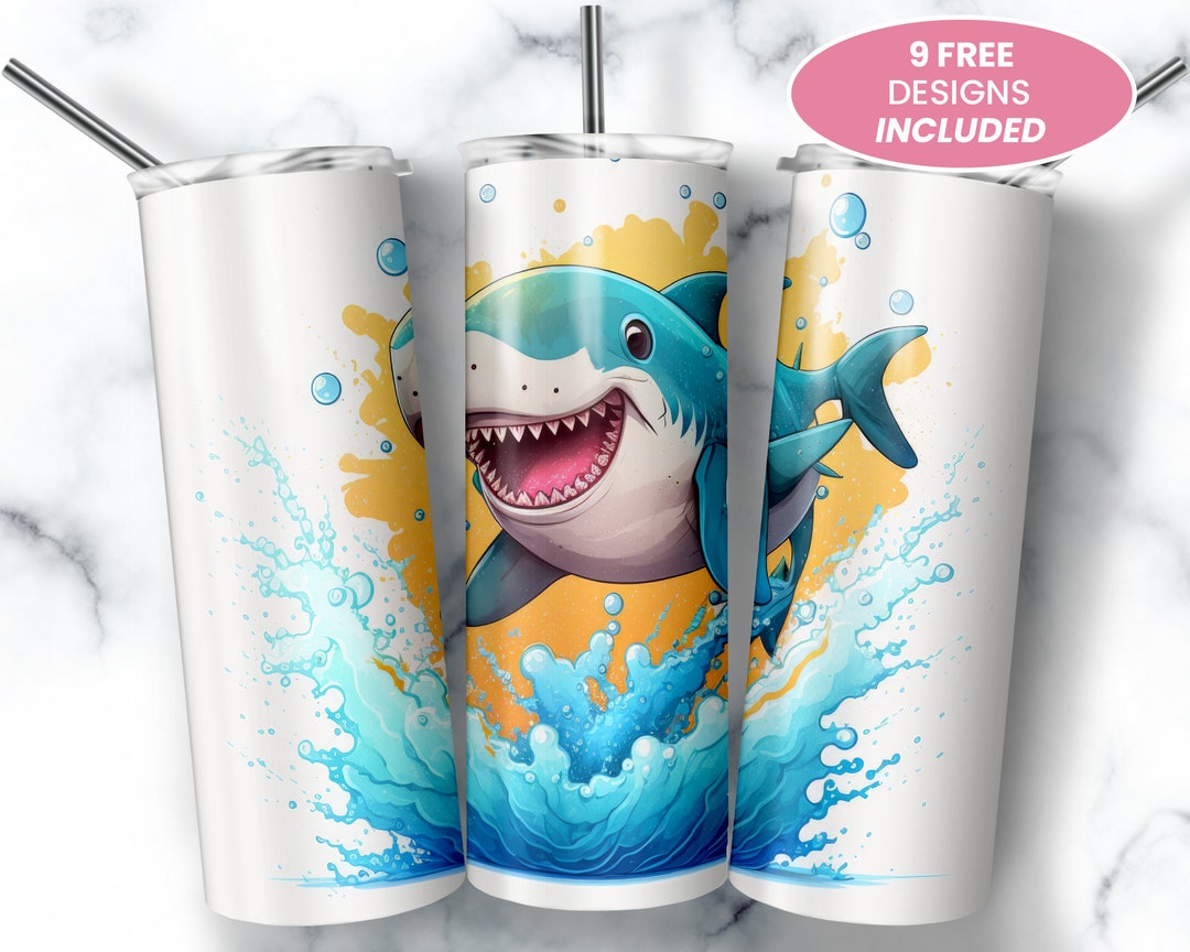 Cartoon Shark 20 Oz Skinny Tumbler, Sublimation Design, Digital ...