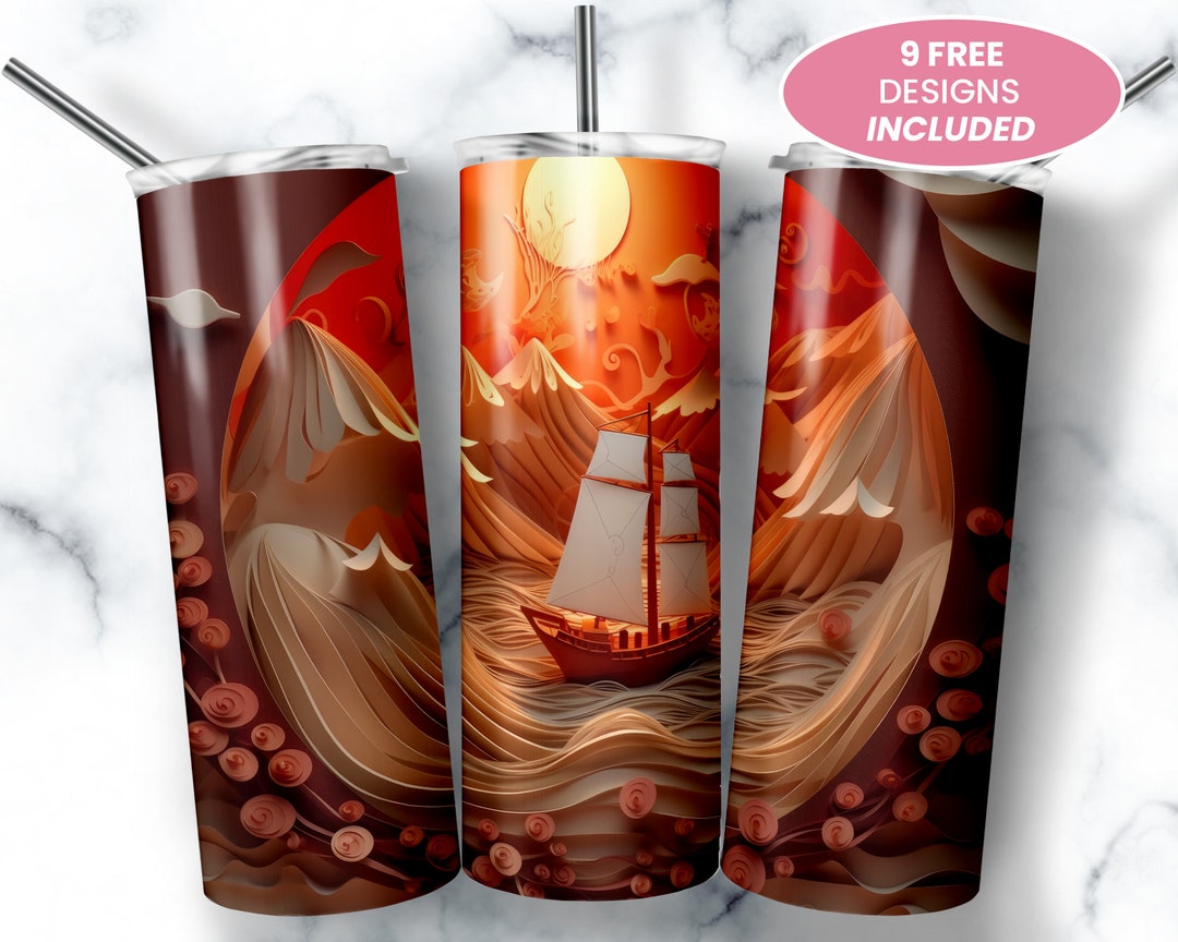 3D Boat Ocean Waves 20 Oz Skinny Tumbler, Sublimation Design, Digital ...