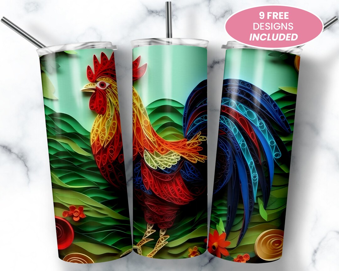 3D Rooster 20 Oz Skinny Tumbler, Sublimation Design, Digital Download ...