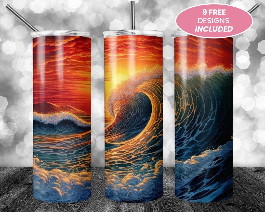 Ocean Waves Sunset 20 Oz Skinny Tumbler, Sublimation Design, Straight ...
