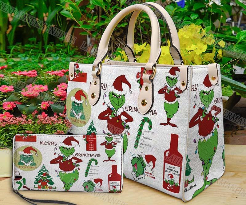Grinch Christmas Leather Bag, Grinch Lover's Handbag, Custom Leather ...
