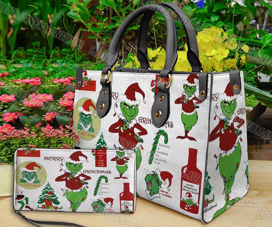 Grinch Christmas Leather Bag, Grinch Lover's Handbag, Custom Leather ...