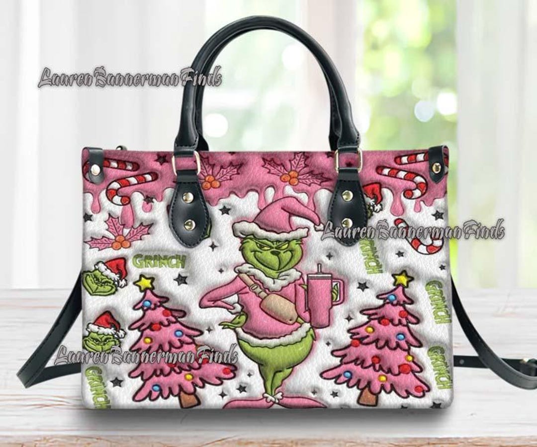 Grinch Christmas Leather Bag, Grinch Lover's Handbag, Custom Leather ...