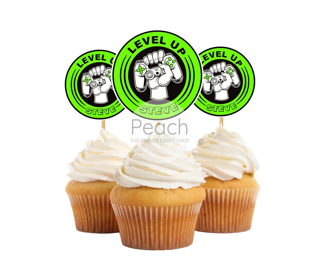 Video Game Cupcake Toppers, Level up Cupcake Toppers, Personalized ...