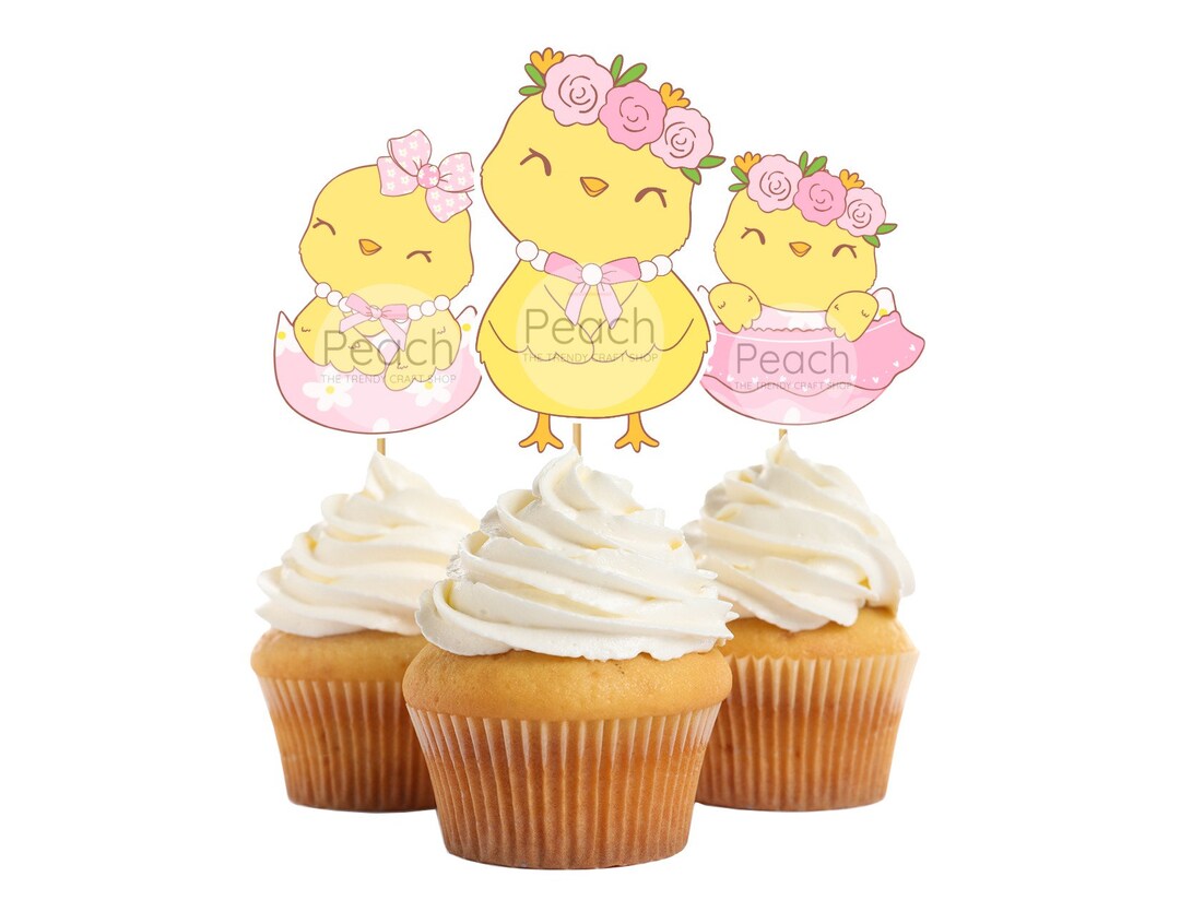Chick Cupcake Toppers, Cute Chick Toppers, Baby Chicks Cupcake Toppers ...