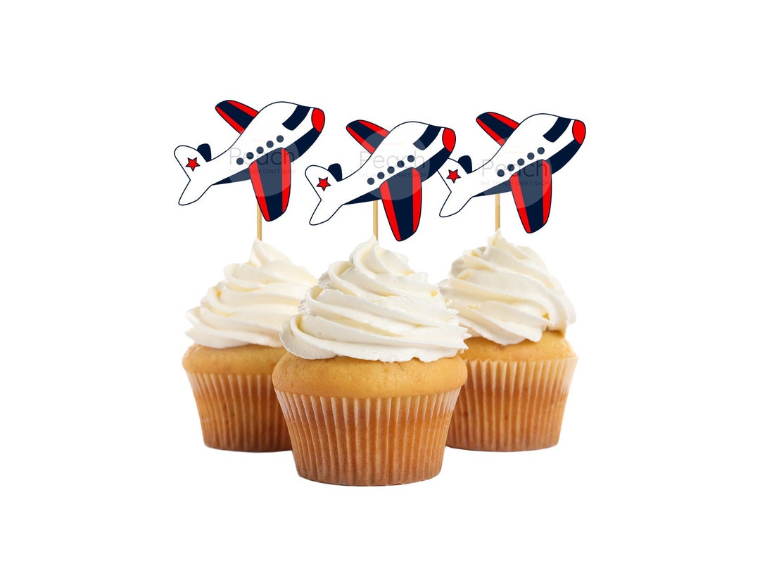 Airplane Cupcake Toppers, Taking Flight Airplane Toppers, Pilot ...