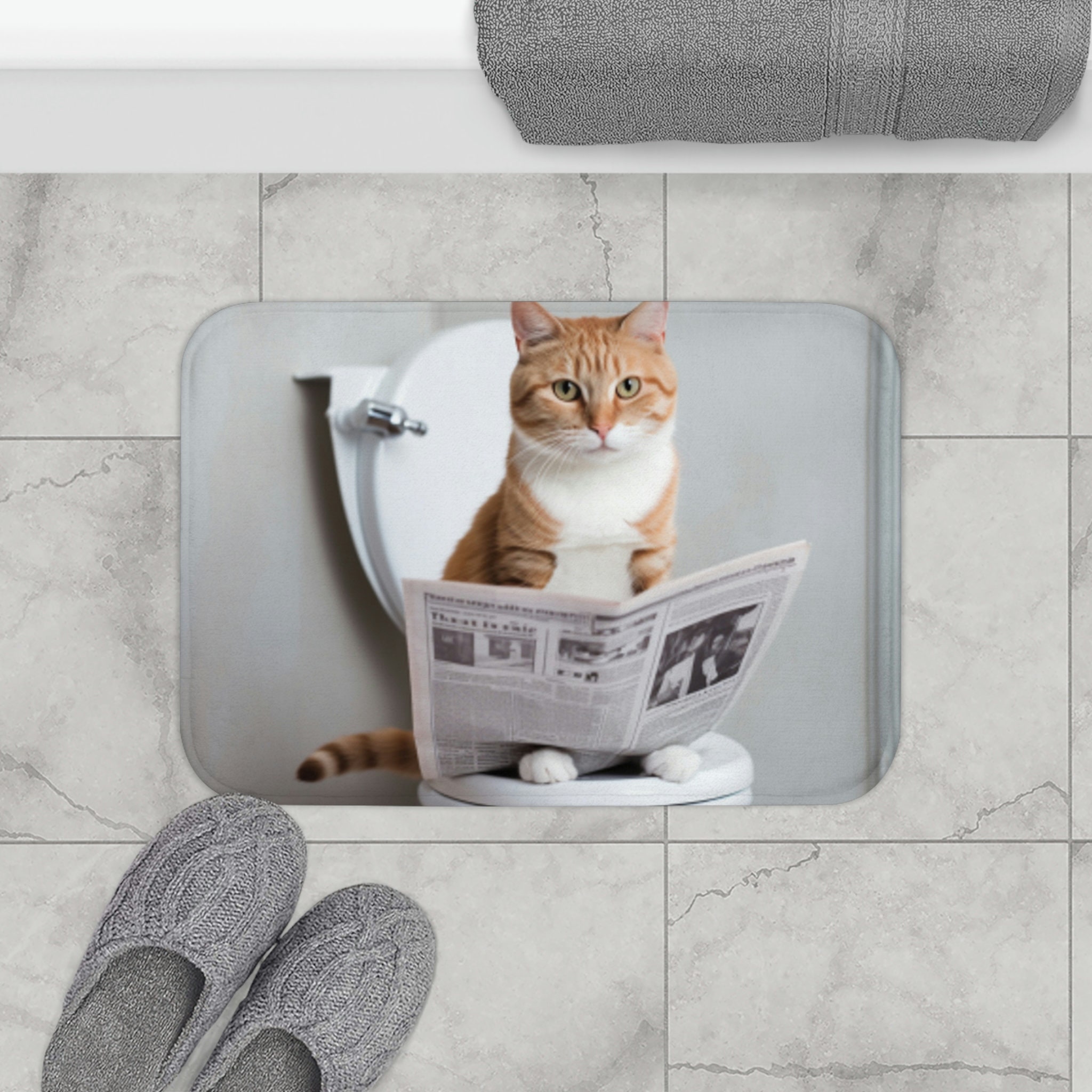 Toilet Cat Bath Mat, Funny Bathroom Cat, Bathroom Decorations, Cat ...