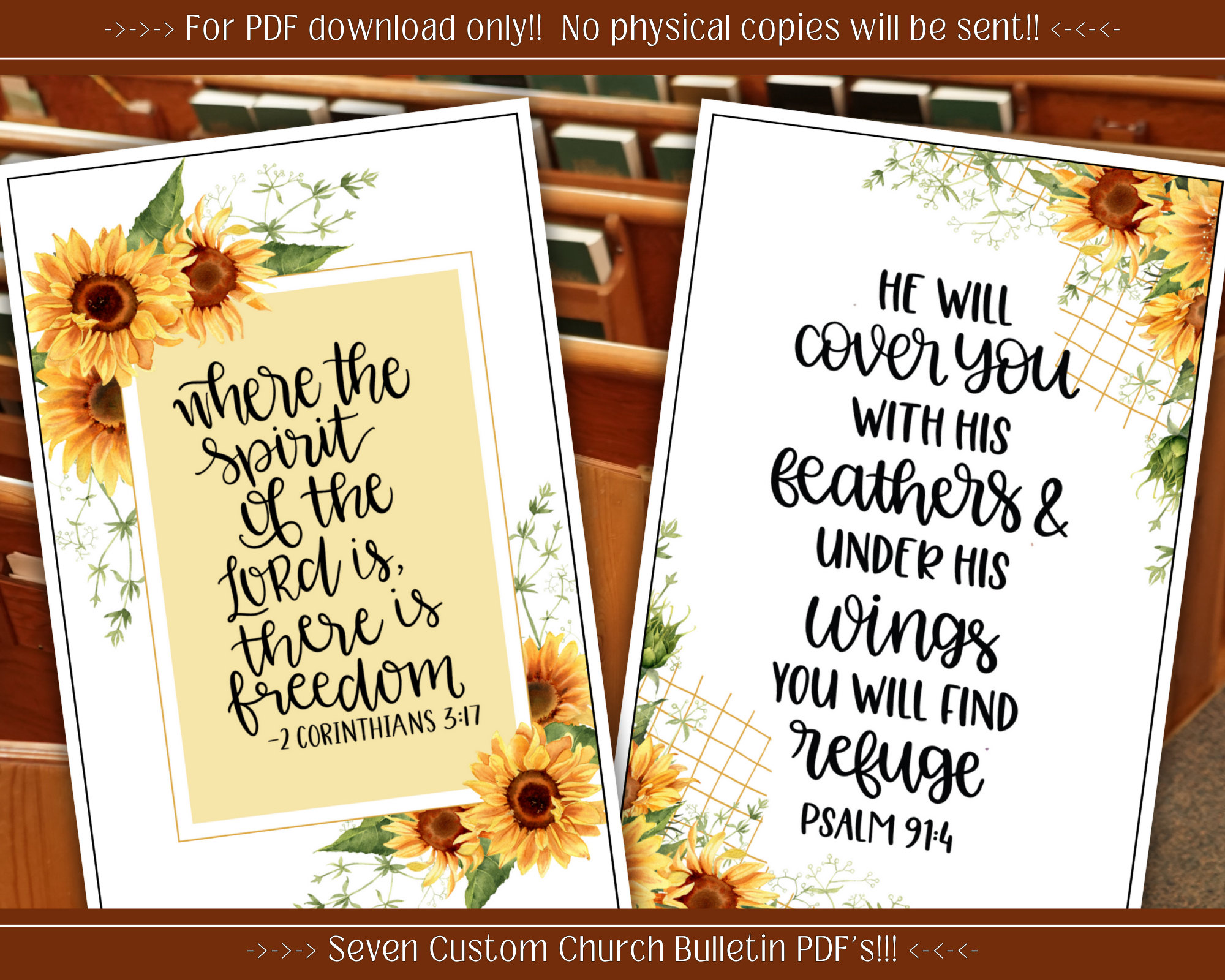 Sunflower Church Bulletin Cover: Bible Verse Greeting Card (PDF ...