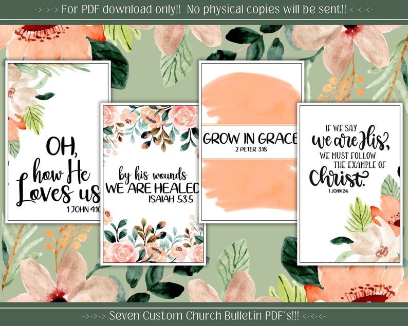 Printable Church Bulletin Cover Spring Floral Greeting Card Download ...
