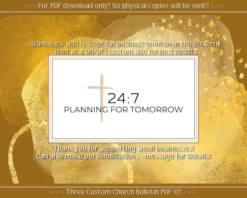 Printable Church Bulletin Cover Golden Glitter Download Events Bible ...