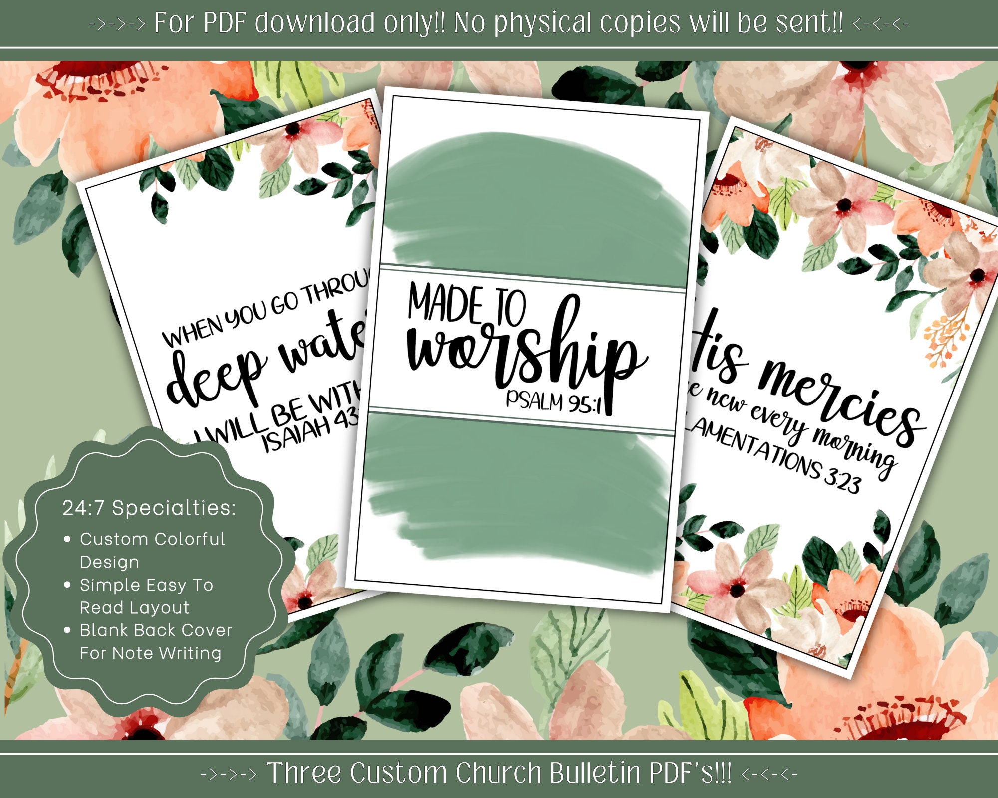 Printable Church Bulletin Cover Spring Floral Greeting Card Download ...