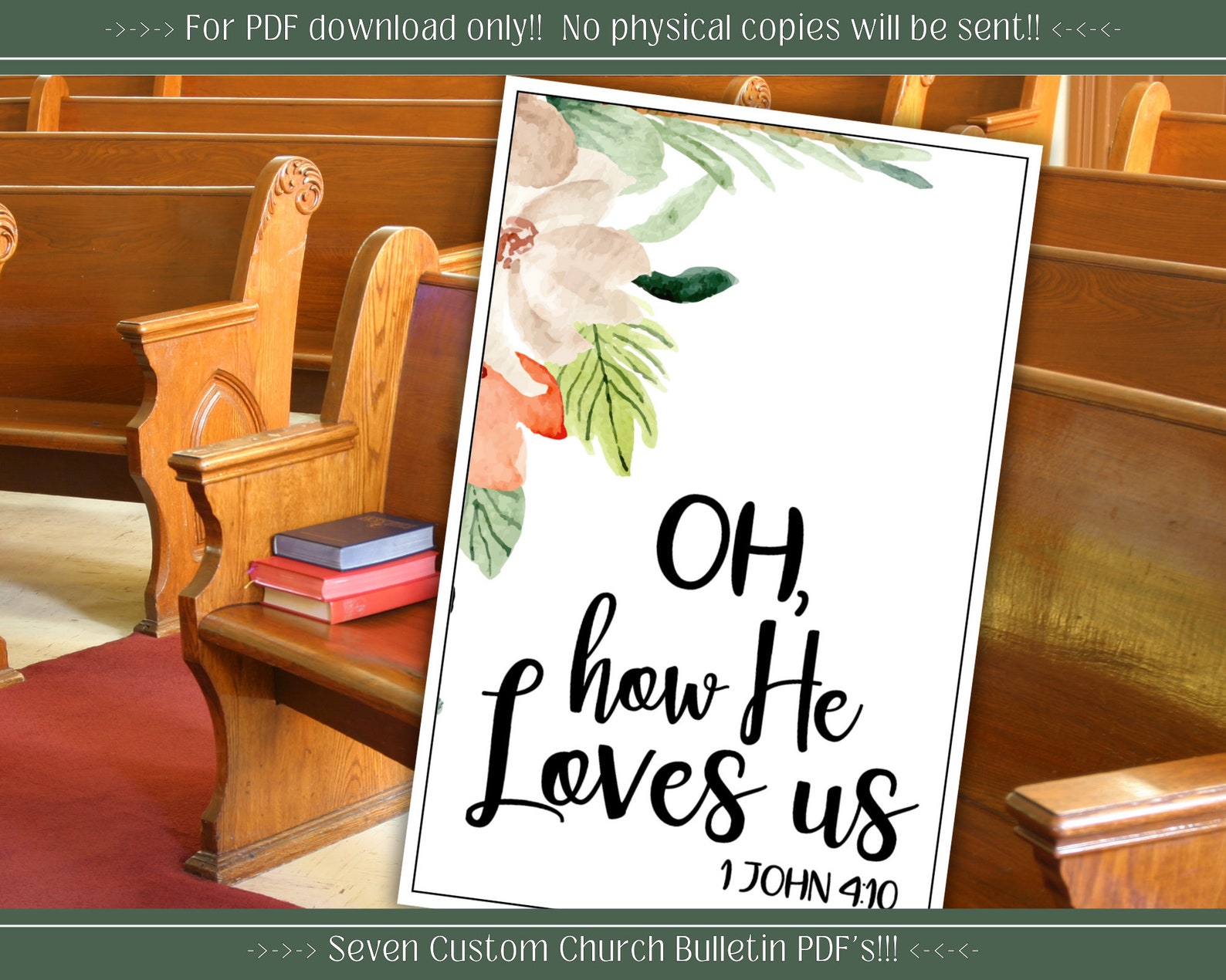 Printable Church Bulletin Cover Spring Floral Greeting Card Download ...