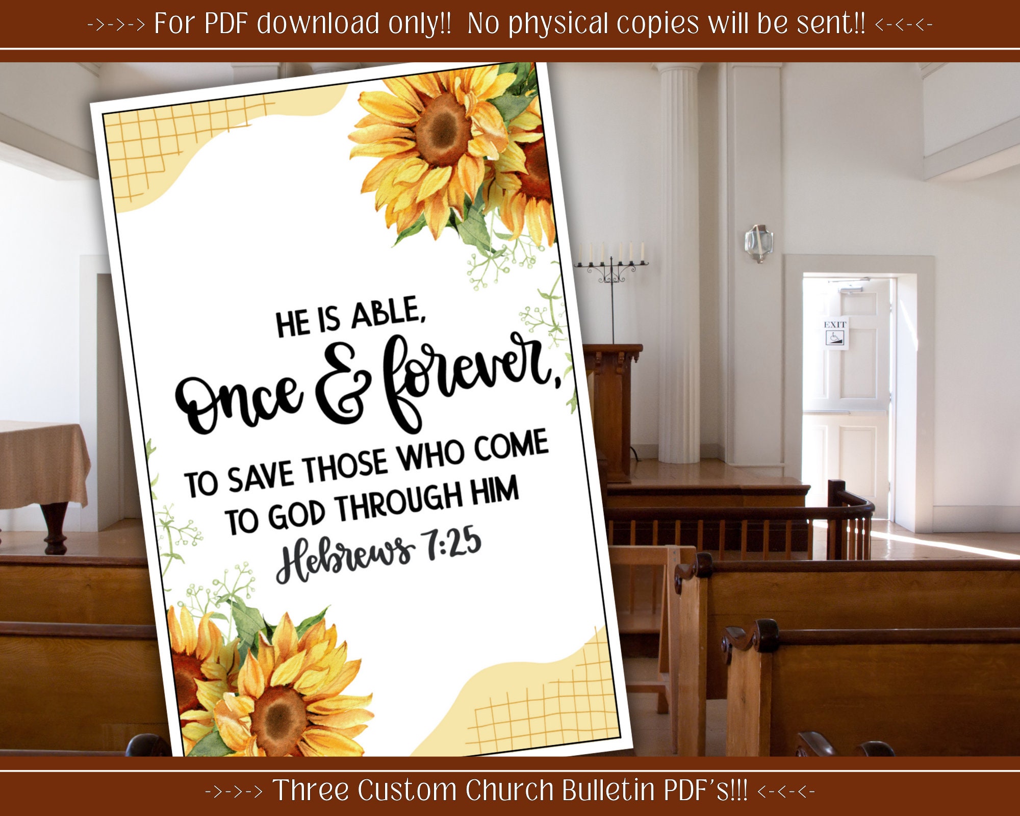 Printable Church Bulletin Cover Sunflower Greeting Card Download PDF ...