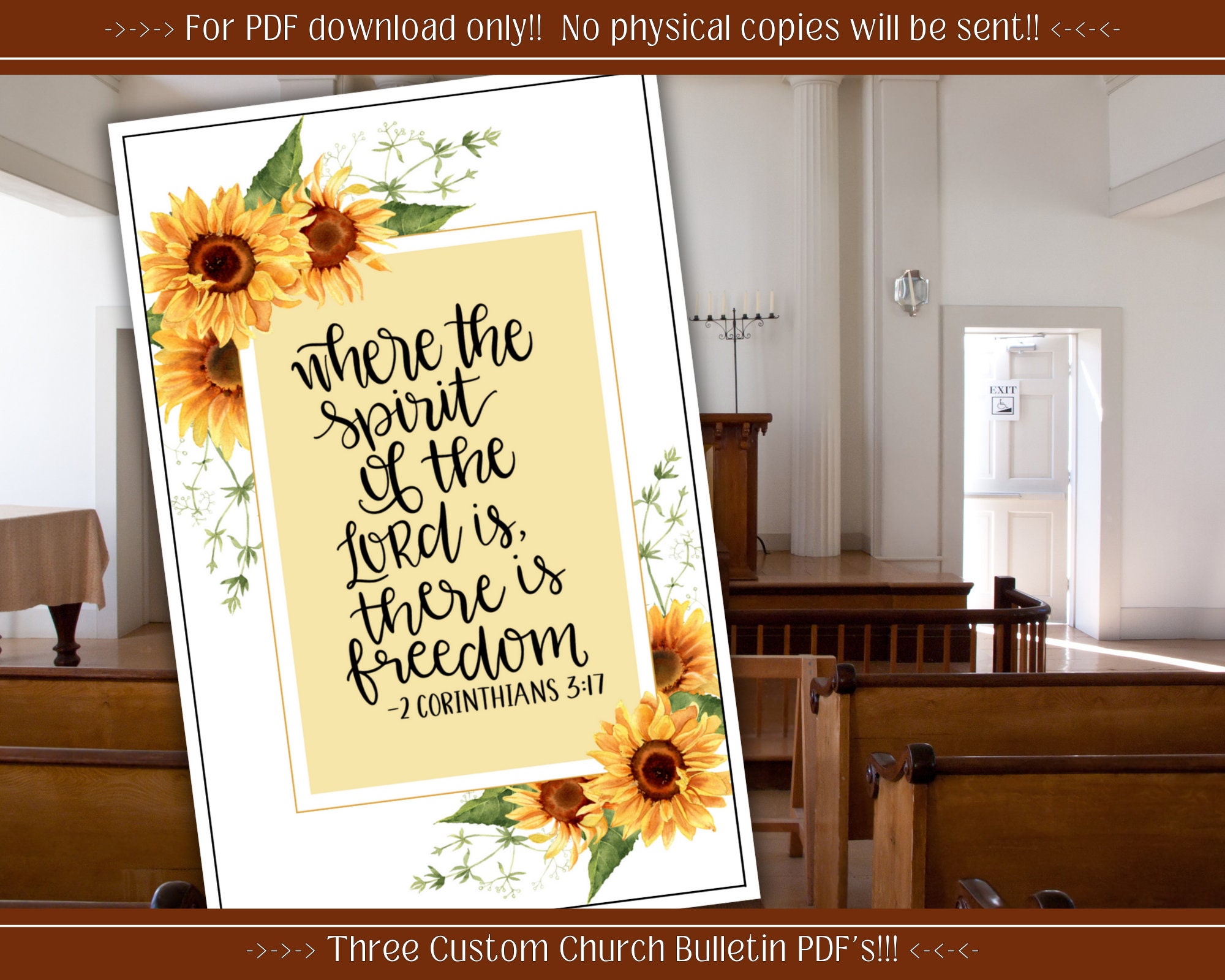 Printable Church Bulletin Cover Sunflower Greeting Card Download PDF ...