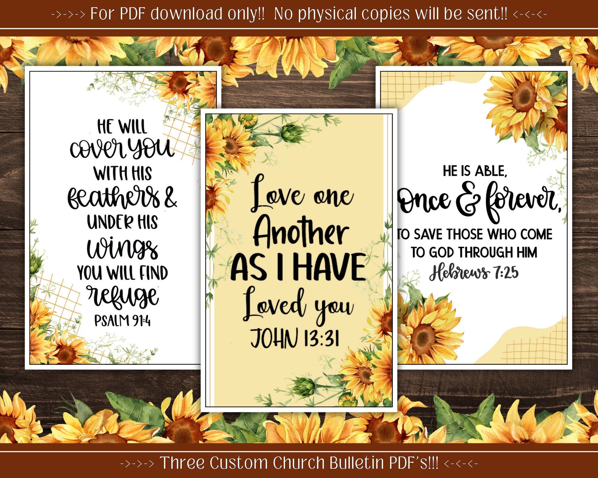 Printable Church Bulletin Cover Sunflower Greeting Card Download PDF ...