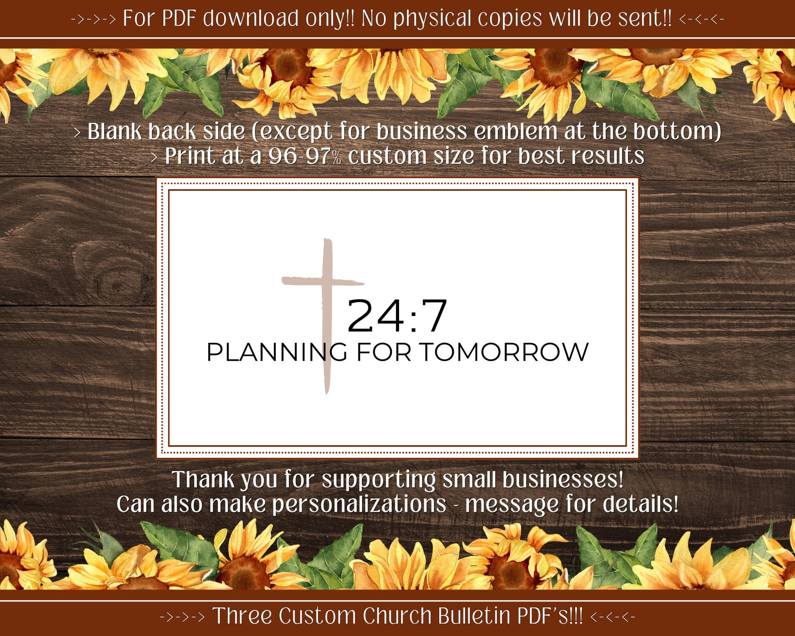 Printable Church Bulletin Cover Sunflower Greeting Card Download PDF ...