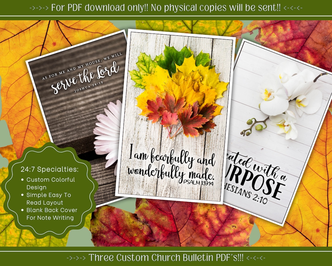 Printable Church Bulletin Cover Fall Rustic Download Events Bible Verse ...