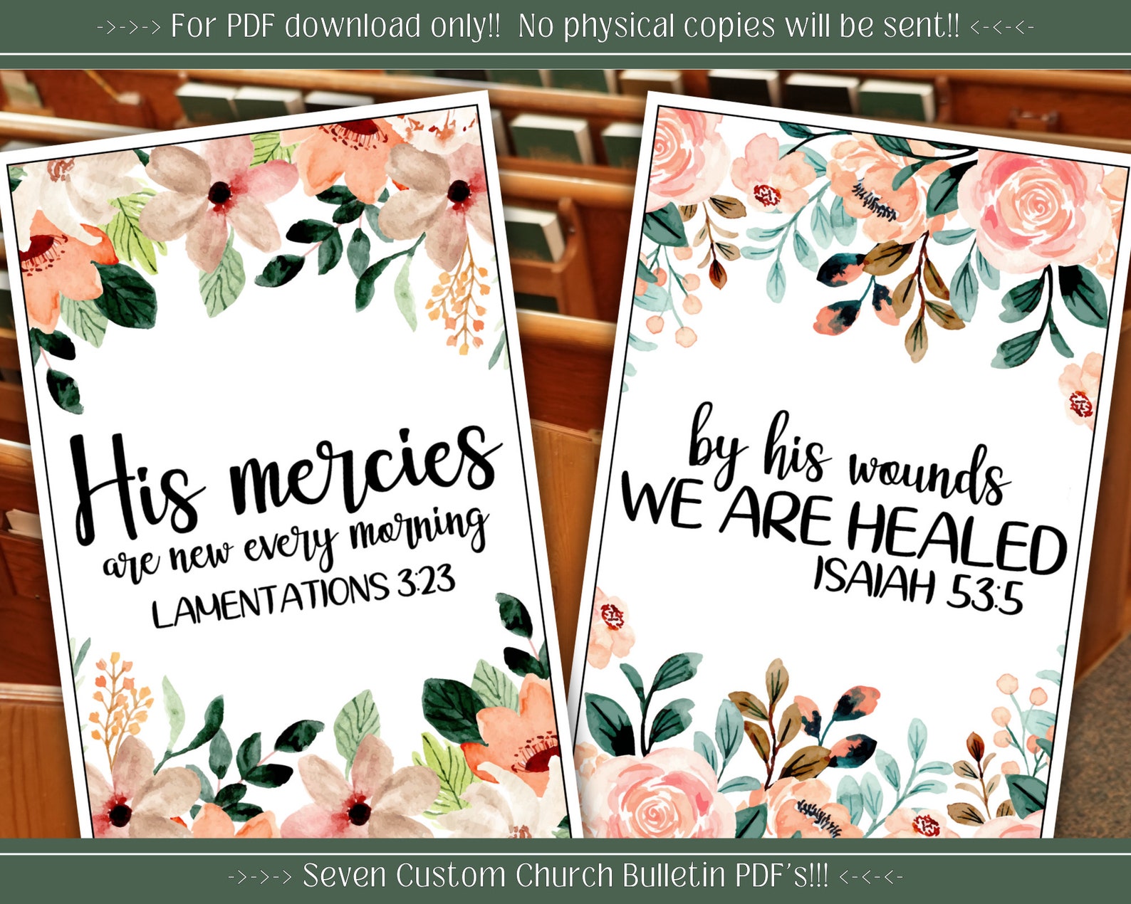 Printable Church Bulletin Cover Spring Floral Greeting Card Download ...