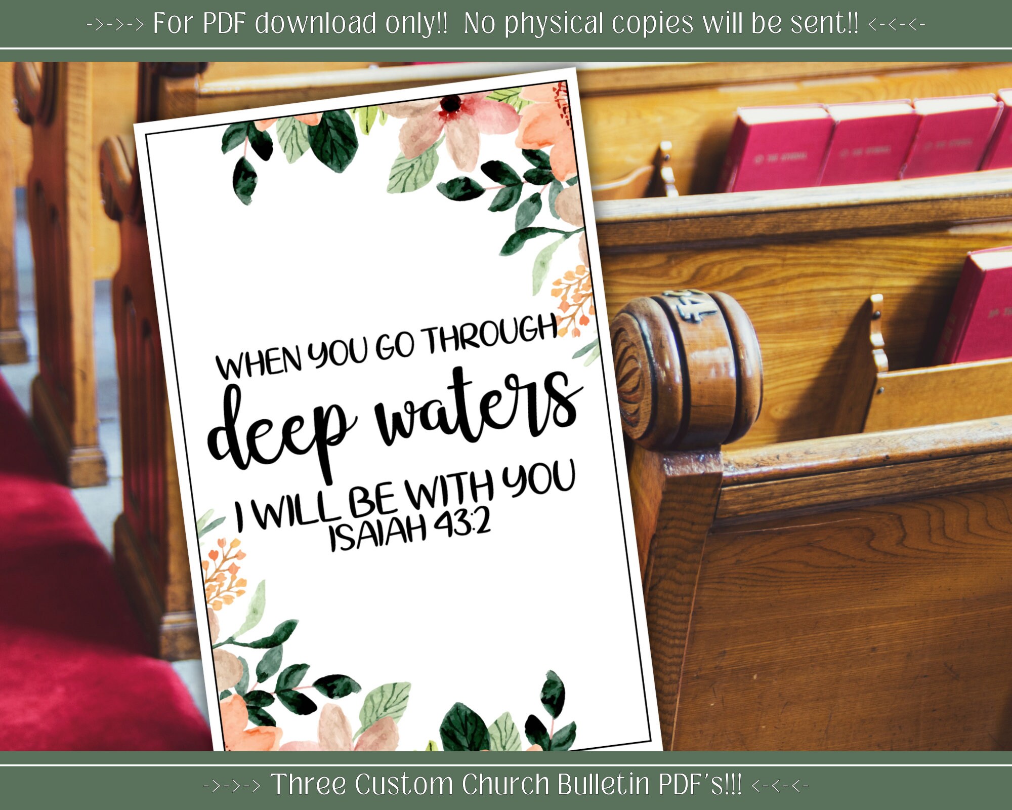 Printable Church Bulletin Cover Spring Floral Greeting Card Download ...