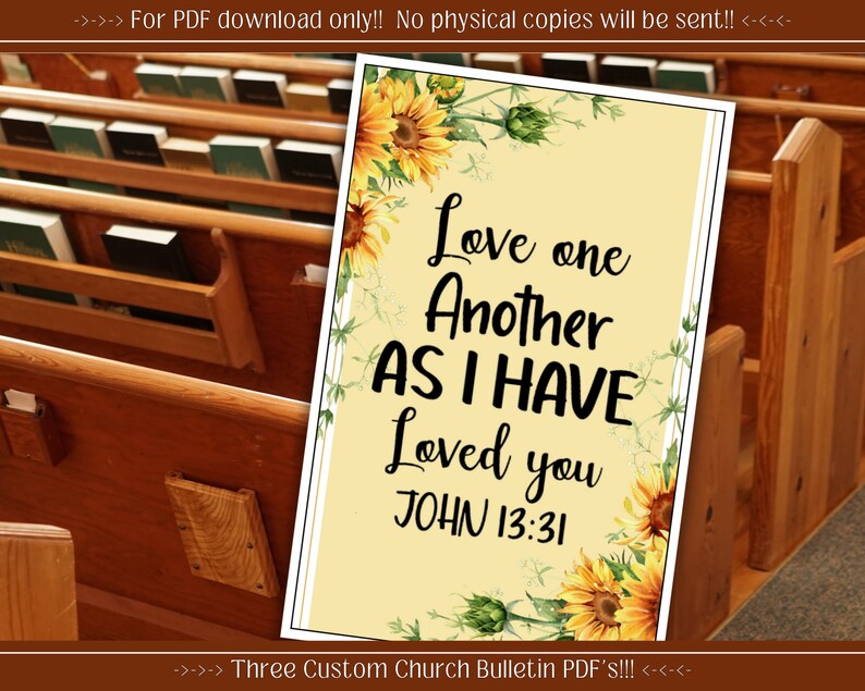 Printable Church Bulletin Cover Sunflower Greeting Card Download PDF ...