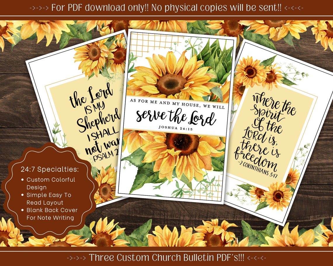 Printable Church Bulletin Cover Sunflower Greeting Card Download PDF ...
