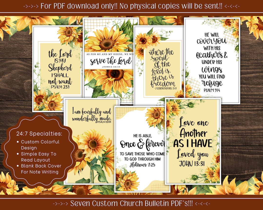 Sunflower Church Bulletin Cover: Bible Verse Greeting Card (PDF ...