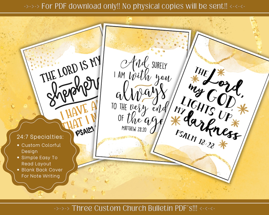 Printable Church Bulletin Cover Golden Glitter Download Events Bible ...