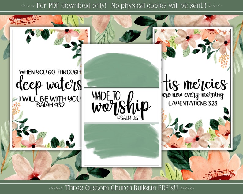 Printable Church Bulletin Cover Spring Floral Greeting Card Download ...