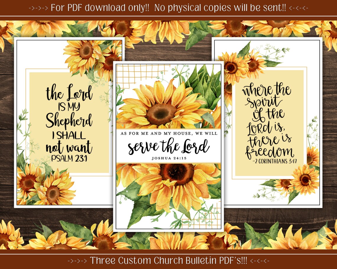 Printable Church Bulletin Cover Sunflower Greeting Card Download PDF ...